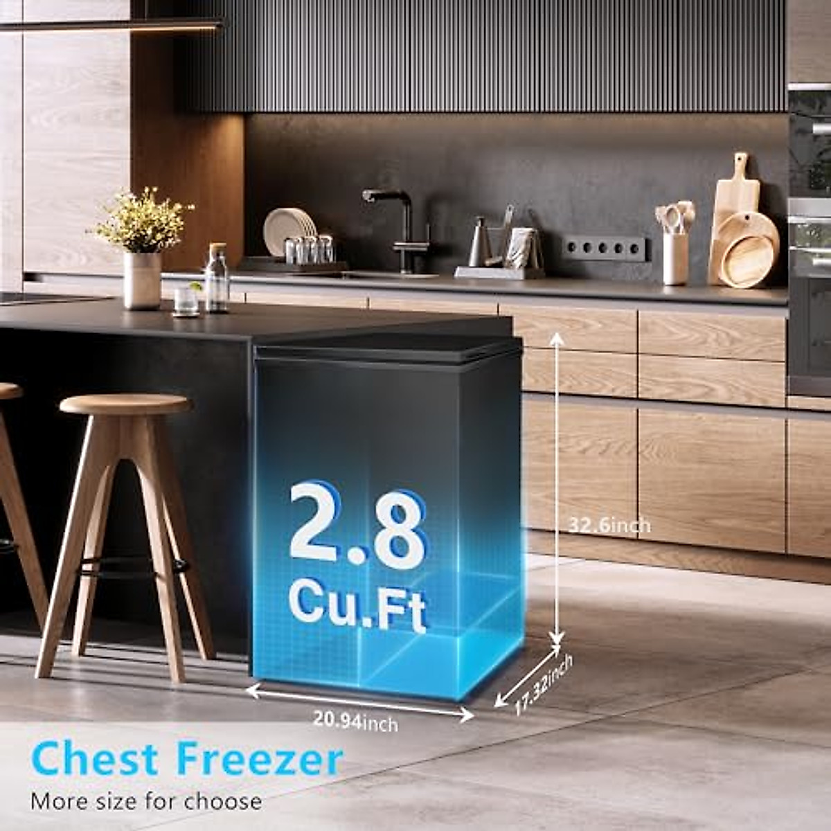 R.W.FLAME Chest Freezer 2.8 Cubic Feet, Small Deep Freezer with Basket, Adjustable Temperature, Energy Saving, Top open Door Mini Compact Freezer