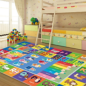 Mhconneaty Kids Play Mat Kids Rug for Playroom, 78.7x59 Inches Floor Mat for Baby Play Mat Playtime Collection ABC, Numbers, Animals, Month, Season Educational Area Rug for Kids Room Classroom
