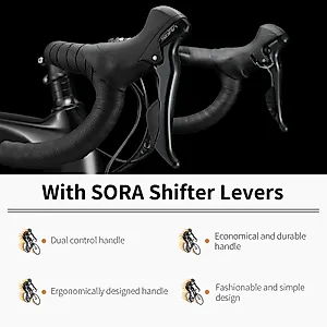 SAVADECK Carbon Road Bike with Shimano SORA R3000 18 Speed Derailleur System,Racing Bicycle with Carbon Fiber Frame Carbon Fork and Double V Brake for Adult.(White 56cm)