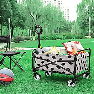 Collapsible Wagon Cart Hipster Polka dot Black and White Abstract with Scribble Circles Hand Foldable Utility Wagon Large Capacity Garden Cart with Push Bar for Beach Camp Outdoor Shopping