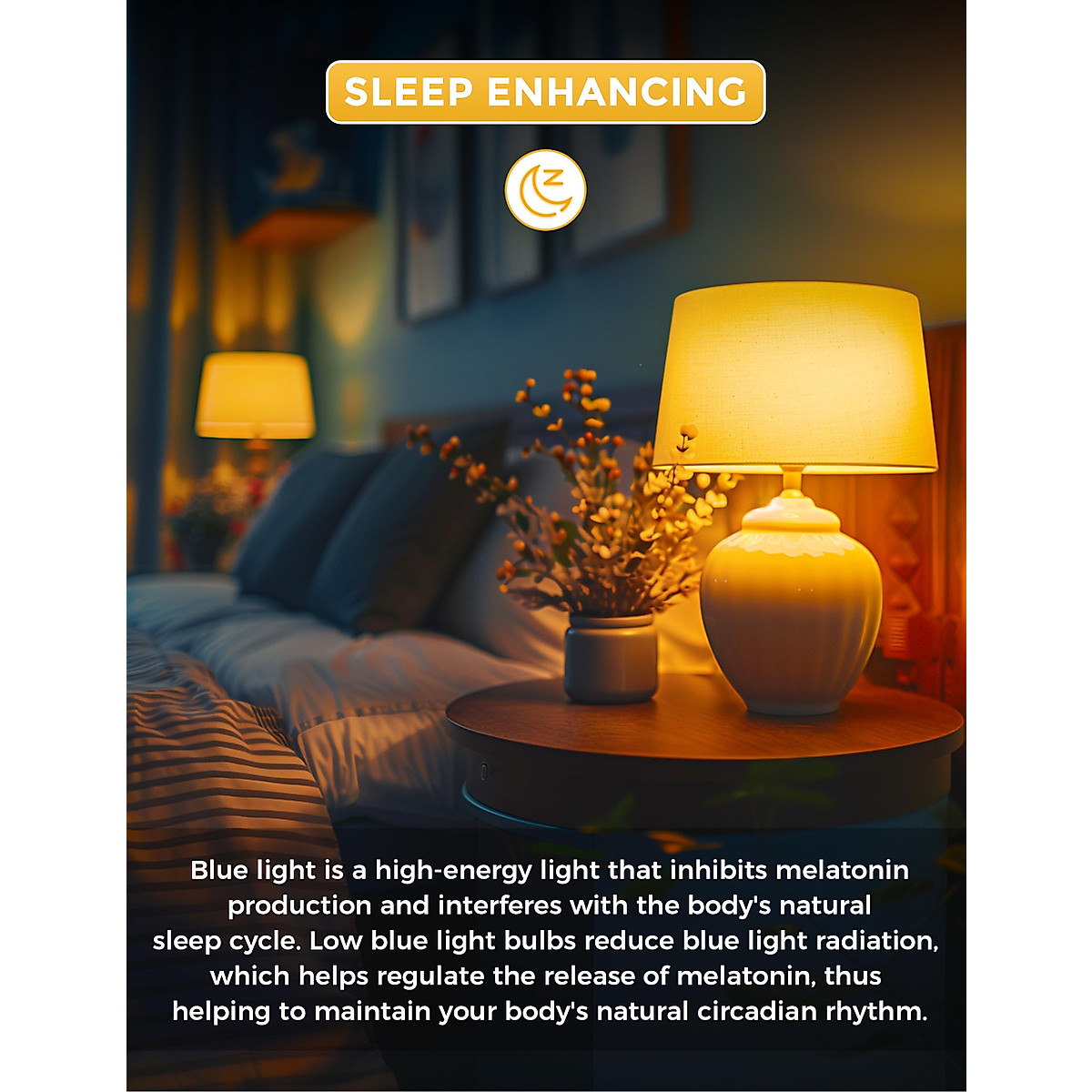 L LOHAS LED Sleep aid Amber Light Bulbs, Blue Light Blocking, A19 3W(40 Watt Equivalent) Dim Light Bulbs, 1800K Warm Light Bulb, E26 Base, 2 Pack