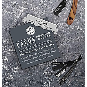 100 Facón Platinum Japanese Stainless Steel Single Edge Razor Blades for Professional Barber Straight Razor - 200+ Shaves