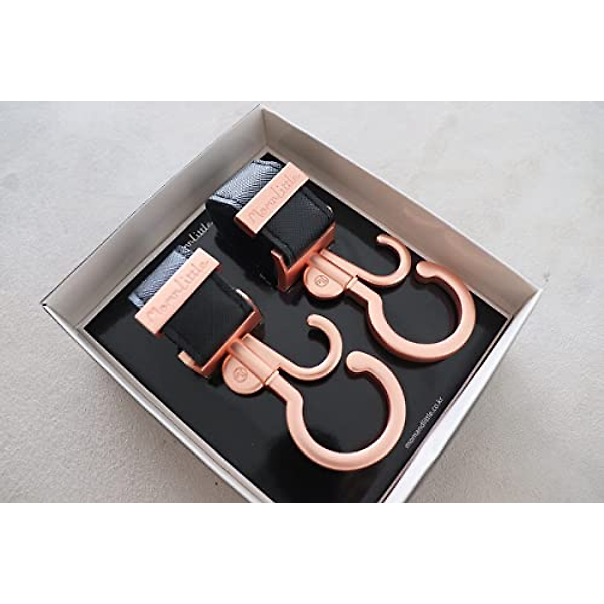 MomnLittle Multi-Purpose 2 Pack Stroller Hooks(ROSE GOLD) Leather Purse & Bags Hooks for Stroller Hook Accessories Bag Holder for Wagon Buggy