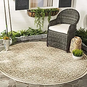 SAFAVIEH Beach House Collection 4' Round Cream/Beige BHS134C Geometric Indoor/ Outdoor Non-Shedding Easy Patio Backyard Porch Deck Mudroom Area Rug