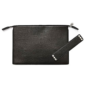 Luxurious Genuine Full-Grain Tanned Leather/Felt Sleeve for MacBook Air/Pro 13.3"M1/Pro 14.2"/iPad Pro 12.9"/Notebook. Handle with 6 Spring Snaps and Star-Charm Puller.- 1004 (One Size, Black)