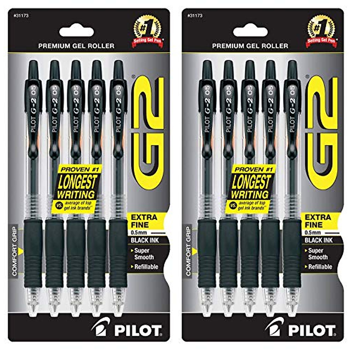Pilot G2 Retractable Premium Gel Ink Roller Ball Pens Extra Fine Point (Black, 10-Pack)
