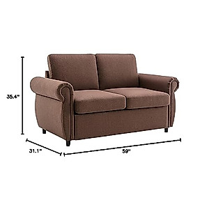 Merax Sleeper Couch Small Sofa for Living Room or Bedroom Including Pull Out Bed Sofabed, Compact, Brown w/Mattress