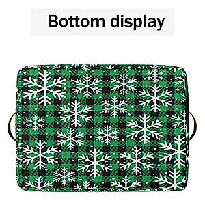 Christmas Buffalo Plaid Collapsible Cube Storage Basket BinS, Check Snow Large Foldable Toys Decorative Organizers With Handles For Closet Shelf Office Cabinet Bedroom Playroom