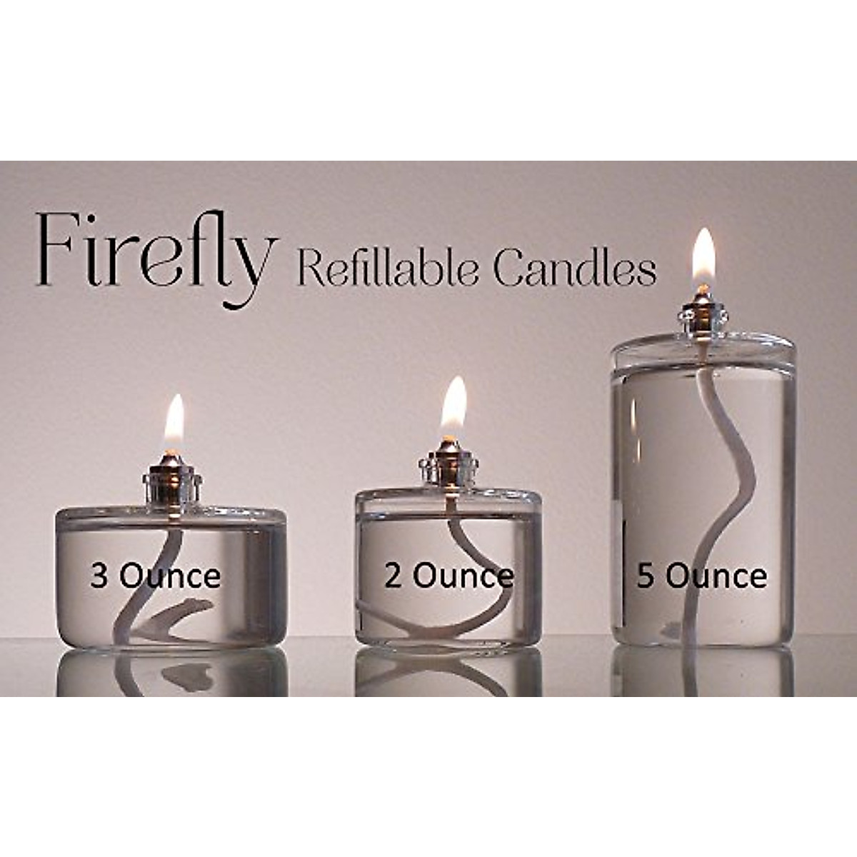 Firefly 2-Ounce Refillable Glass Liquid Candle - Votive Size Emergency Candles - Replacement for Liquid Paraffin Disposable Fuel Cells