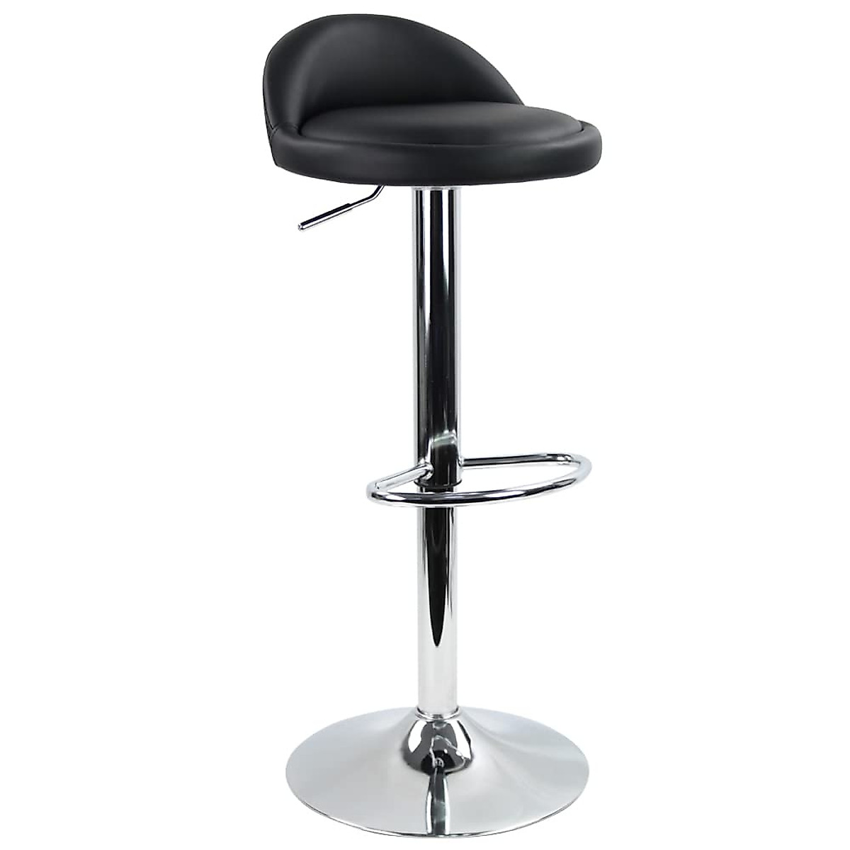 KKTONER PU Leather Round Bar Stool with Back Rest Height Adjustable Swivel Pub Chair Home Kitchen Bar stools Backless Stool with Footrest (Black)