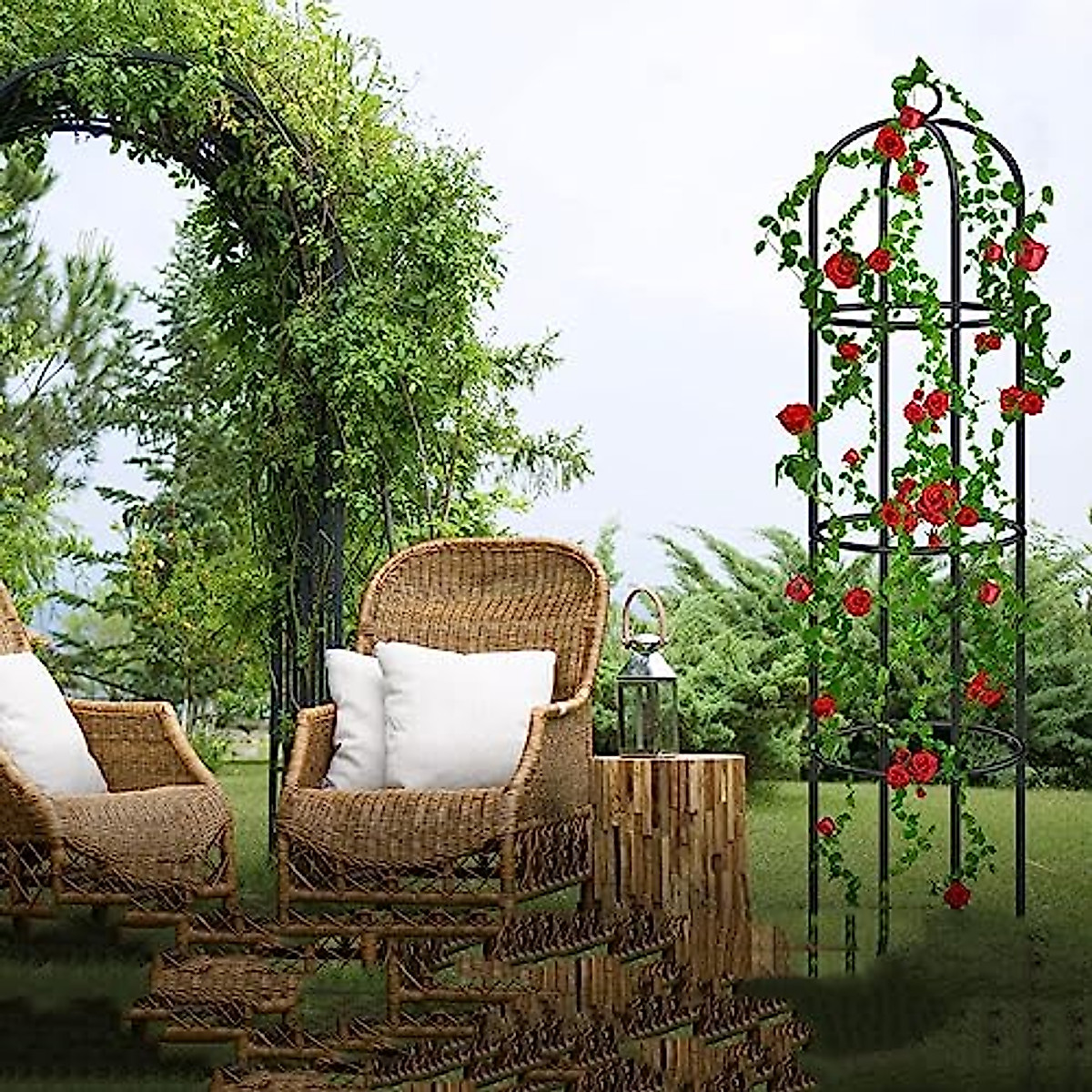 Metal Garden Obelisks Trellis for Climbing Plants Outdoor,1.85m Plastic-Coated Steel Frame Trellis Planter,for Rose Vine (Black)
