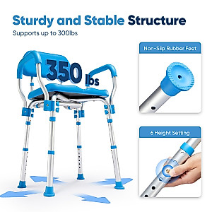 Zler Adjustable Shower Chair, Padded Shower Chair with Back and Arms, Medical Shower Seat for Inside Shower for Elderly, Disabled and Handicap, 350lb