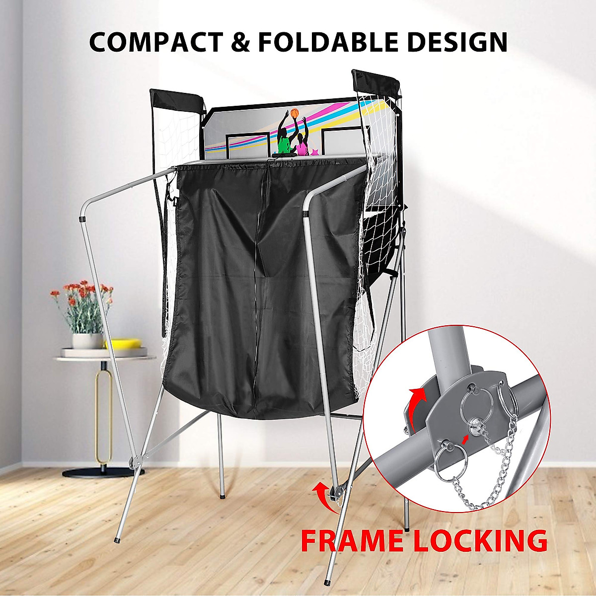 VIVOHOME Foldable Dual Shot Basketball Arcade Game Electronic for 2 Players with 8 Game Modes, 4 Balls and LED Scoring System Arcade Sounds Adults Indoor Outdoor