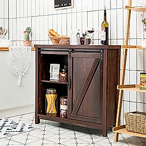 Giantex Buffet Sideboard, Kitchen Storage Cabinet with Sliding Barn Door, Farmhouse Coffee Bar Station, Stationary Island for Dining Room Console Table Entryway Living Room (Rustic Brown)