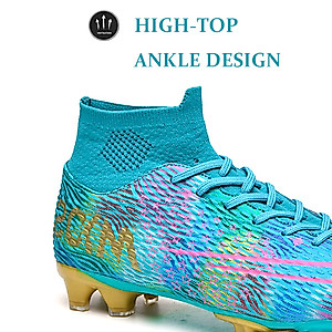 ANYWELL Mens Athletic Soccer Shoes Professional High-Top Football Shoes Outdoor Indoor TF/AG Boys Cleats Football Sneaker Blue