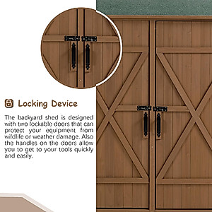 CUANBOZAM Outdoor Garden Storage Shed, Fir Wooden Garden Tool Storage Cabinet, Detachable Shelves, Weather Resistant, Easy to Assemble, Lockers Include Anti-overturning for Home, Yard-Brown
