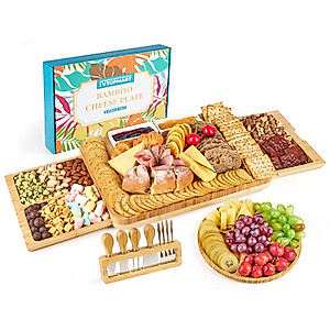 Vtopmart Large Charcuterie Boards, Bamboo Cheese Board & Knife Set, Unique New Home House Warming Gifts Anniversary Wedding Gifts for Couple,Bridal Shower for Women