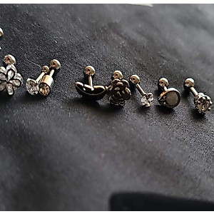 Incaton 12Pcs 16G Stainless Steel Cartilage Cubic Zirconia Stud Earrings for Men Women Conch Forward Helix Tragus Daith Piercing Jewelry