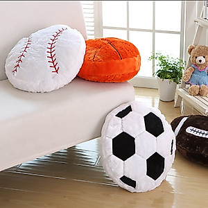 Jetec 2 Pcs Basketball Pillow Fluffy Soft Throw Cute Basketball Shaped Sports Decoration Round Plush Sport Theme Cushion Stuffed Pillow for Bedroom Decoration