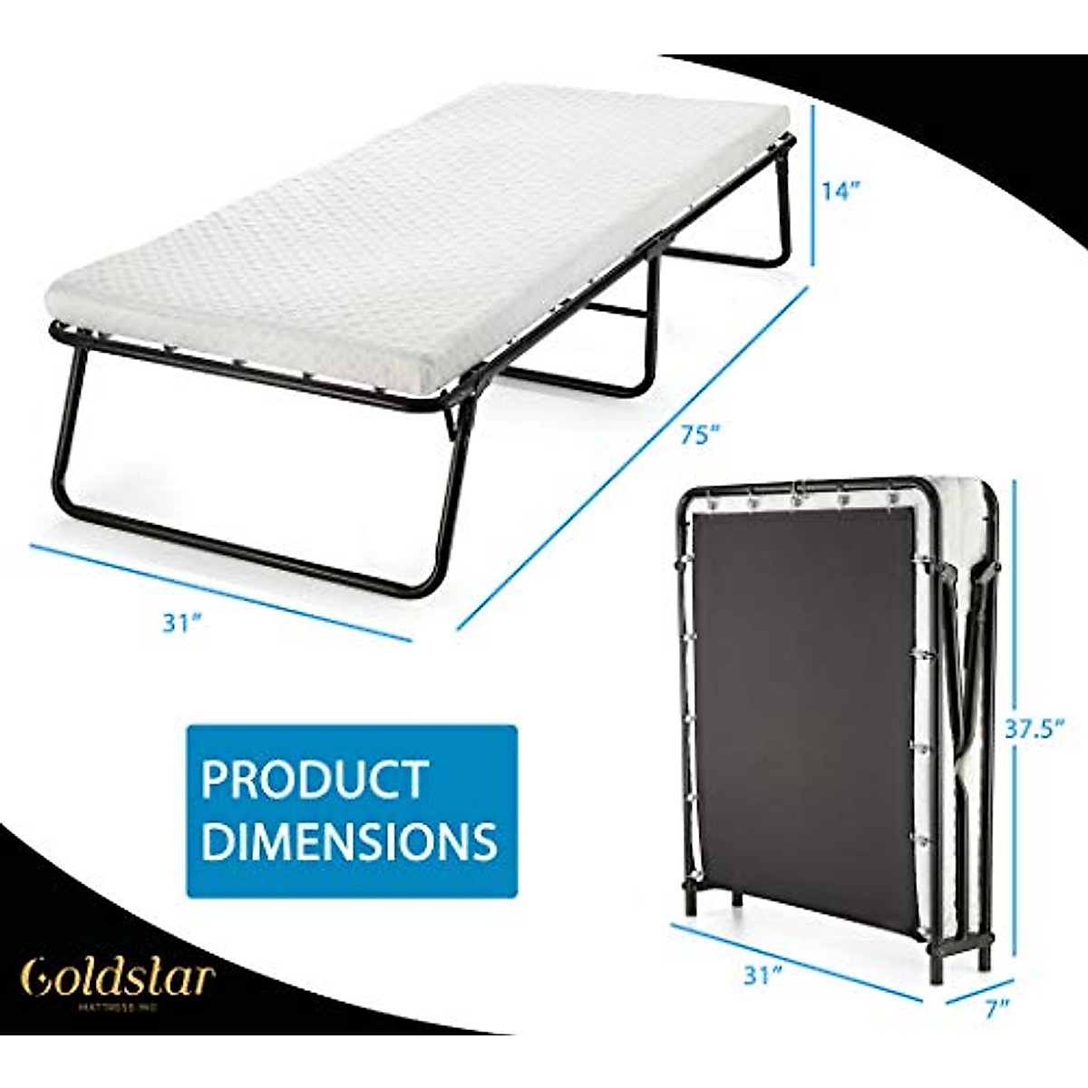 Guest Folding Bed Cot - with Memory Foam Mattress Compact, Portable & Lightweight Folding Bed Frame with Thick Memory Foam Mattress for Spare Bedroom & Office (31 inch)