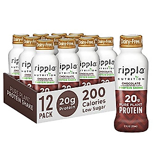 Ripple Vegan Protein Shake | Chocolate | 20g Nutritious Plant Based Pea Protein | Shelf Stable | No GMOs, Soy, Nut, Gluten, Lactose | 12 Oz, 12 Pack