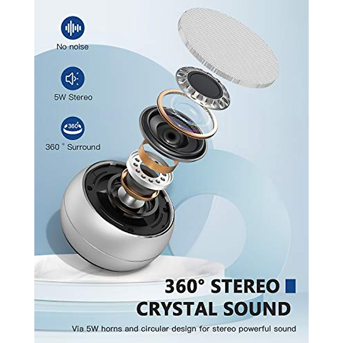 LENRUE Portable Bluetooth Speakers with Enhanced Bass and Stereo Sound, TWS, Bulti in Mic, TF Port, Wireless Speaker Portable for Phone, iPad, Mac, Tablet, Echo (Sliver)