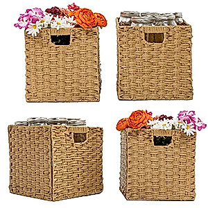Foldable Synthetic Plastic Wicker Storage Basket with Iron Wire Frame By Blue Ridge Basket Company (Set of 4)