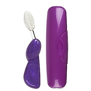 RADIUS Toothbrush Big Brush with Replaceable Brush Head BPA Free ADA Accepted - Left Hand - Purple Brush with Purple Case