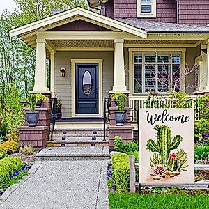 Welcome Cactus Garden Flag Vertical Double Sided Rustic Farmhouse Flag Yard Outdoor Decoration 12.5 x 18 Inch