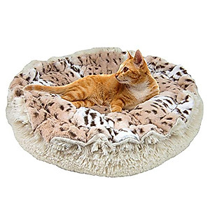 Bessie and Barnie Ultra Plush Aspen Snow Leopard/Blondie Shag Deluxe Dog/Pet Lily Pod Bed