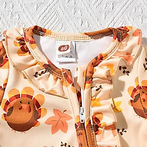 Aalizzwell 3-6 Months Baby Girls Thanksgiving Clothes Premature Long Sleeve Zip Up Romper One Piece Turkey Fall Autumn