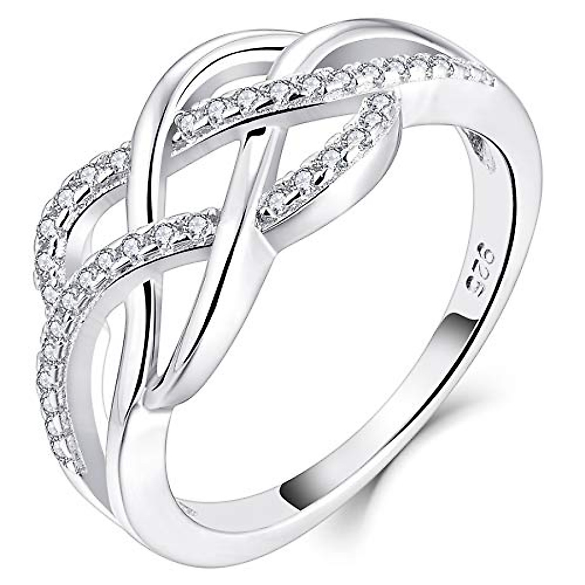 YL Celtic Knot Rings 925 Sterling Silver Twisted Knot Ring 18k White Gold Plated Cubic Zirconia Infinity Statement Rings-size7