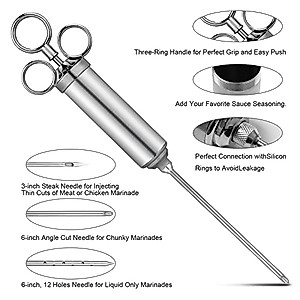 Yorkaan 304-Stainless Steel Meat Injector Syringe Kit with 3 Marinade Injector Needles, Basting Brush, 5 Silicone O-Rings -Meat Injectors for BBQ Grill Smoker, Meats, Turkey, Brisket.