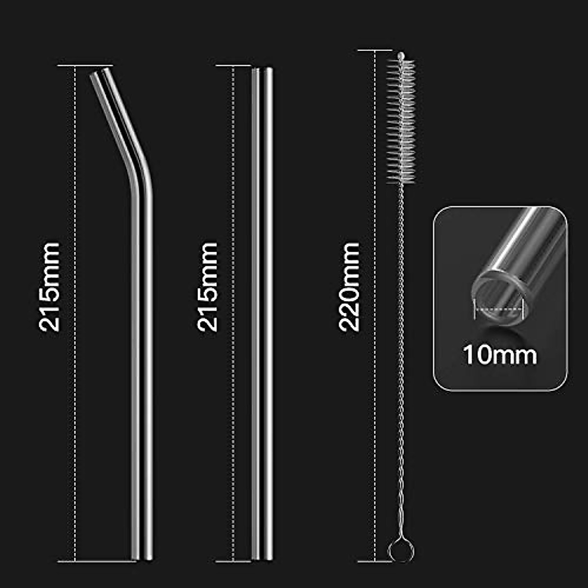 HeykirHome 6-Pack Reusable Glass Straw-Transparent,Size 8''x10 MM,Including 3 Straight and 3 Bent with 2 Cleaning Brush- Perfect For Smoothies, Tea, Juice-Clear