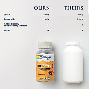 SOLARAY Advanced Lutein Eyes 24mg with Bilberry Extract and Blueberry Extract, Eye & Macular Health Support Supplement Supplying Zeaxanthin from Marigold, Vegan (60 Servings, 60 VegCaps)