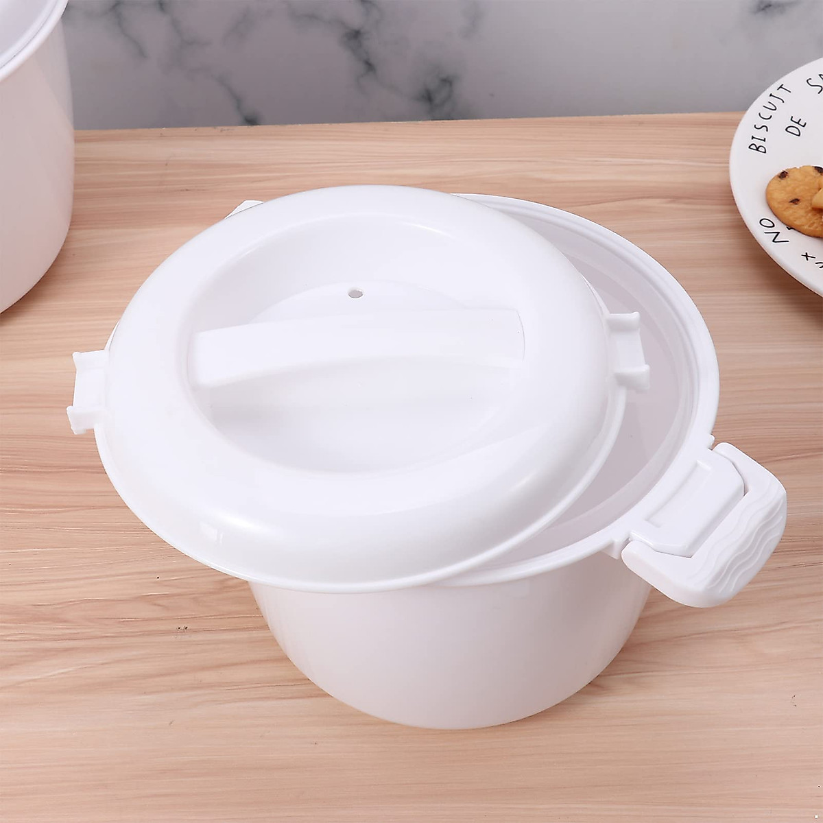 CHICTRY Microwave Rice Cooker Microwave Pressure Steamer Cooker Food Bowl Mug Non Stick Cookware for Ramen Soup Beverages White A Small