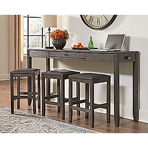 Signature Design by Ashley Rokane Urban Farmhouse Counter Height Dining Room Table Set with 3 Bar Stools, Brown