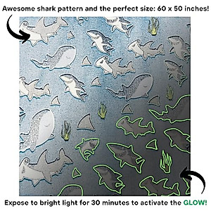 Shark Throw Blanket: Glow in The Dark, Cozy, Soft, Lightweight, Warm, 50" x 60" Fleece Shark Blanket for Boys and Girls with Hammerhead, Mako, Blue, Whale, and Great White Sharks! (Blue)