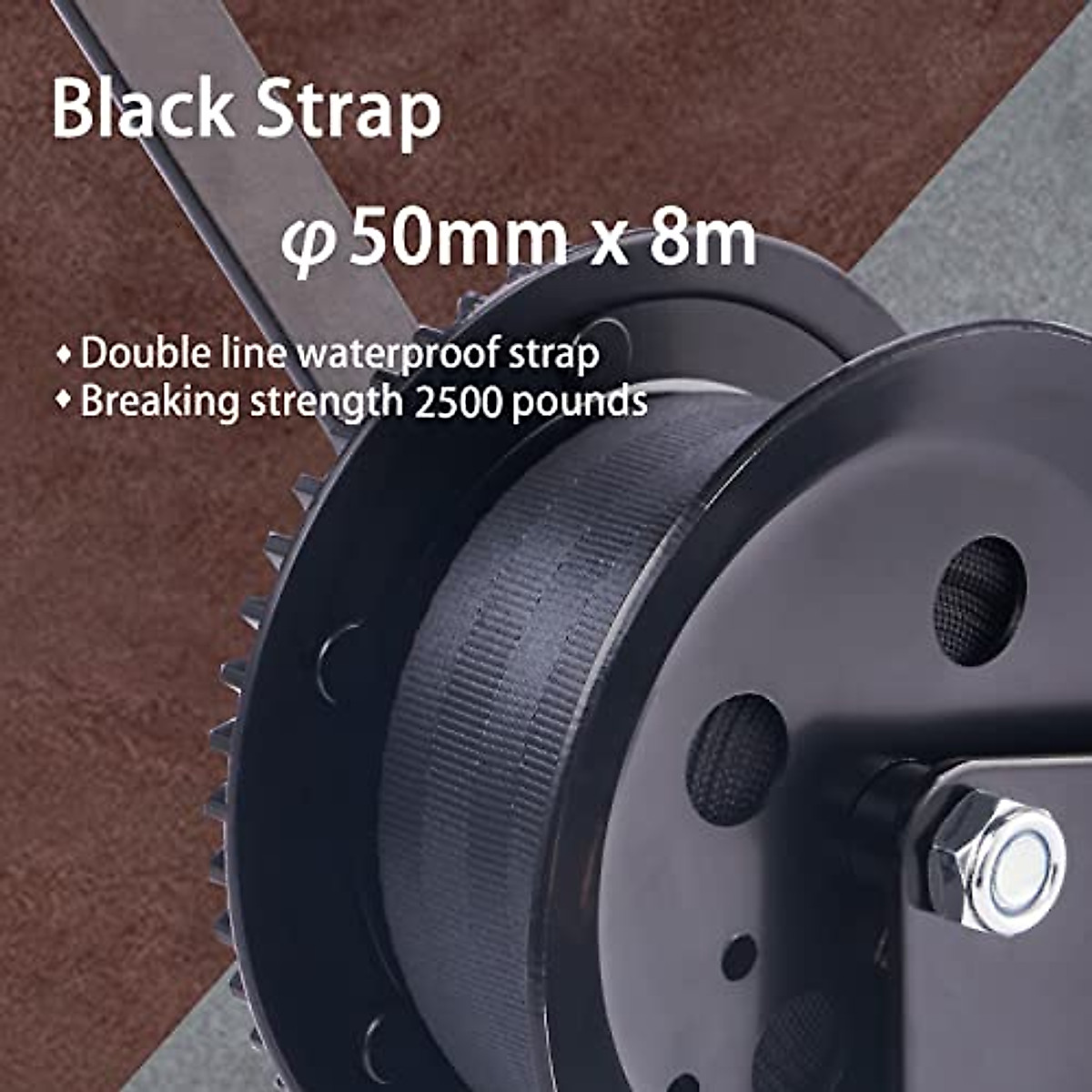 TYT 2500LB Boat Trailer Strap Winch with 26FT Black Strap, Longevity Resists Rust Hand Crank Winch with Hook, 2 Way Ratchet High Steel Gear Manual Winch for Jet Ski Boat Trailer Towing Pulley RV Winch