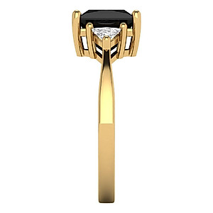 2.40ct Princess cut 3 stone Solitaire Natural Black Onyx Engagement Promise Anniversary Bridal Ring 18K Yellow Gold 10.25