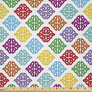 Lunarable Celtic Knot Fabric by The Yard, Colorful Antique European Ornate Design Mythological with Curved Lines, Microfiber Fabric for Arts and Crafts Textiles & Decor, 1 Yard, Multicolor