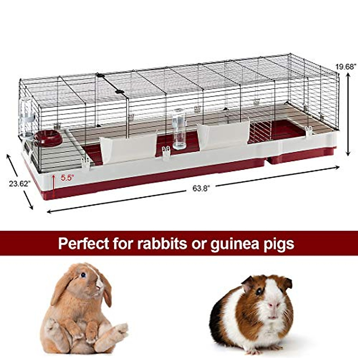 Ferplast Krolik XXL Rabbit Cage with Wire Extension, Rabbit Cage Includes All Accessories & Measures 63.8 L x 23.62 W x 19.68 H Inches, 1-Year Warranty, 63.78 x 23.62 19.62 x 19.68", Multicolor