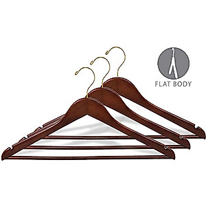 Wooden Suit Hangers with Walnut Finish and Solid Wood Bar, Space Saving Flat 17 Inch Hanger with Brass Swivel Hook & Notches (Set of 8) by The Great American Hanger Company