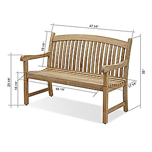 Amazonia Newcastle Patio Bench | Made of Real Teak | Ideal for Outdoors and Indoors, 48Lx26Wx35H, Light Brown