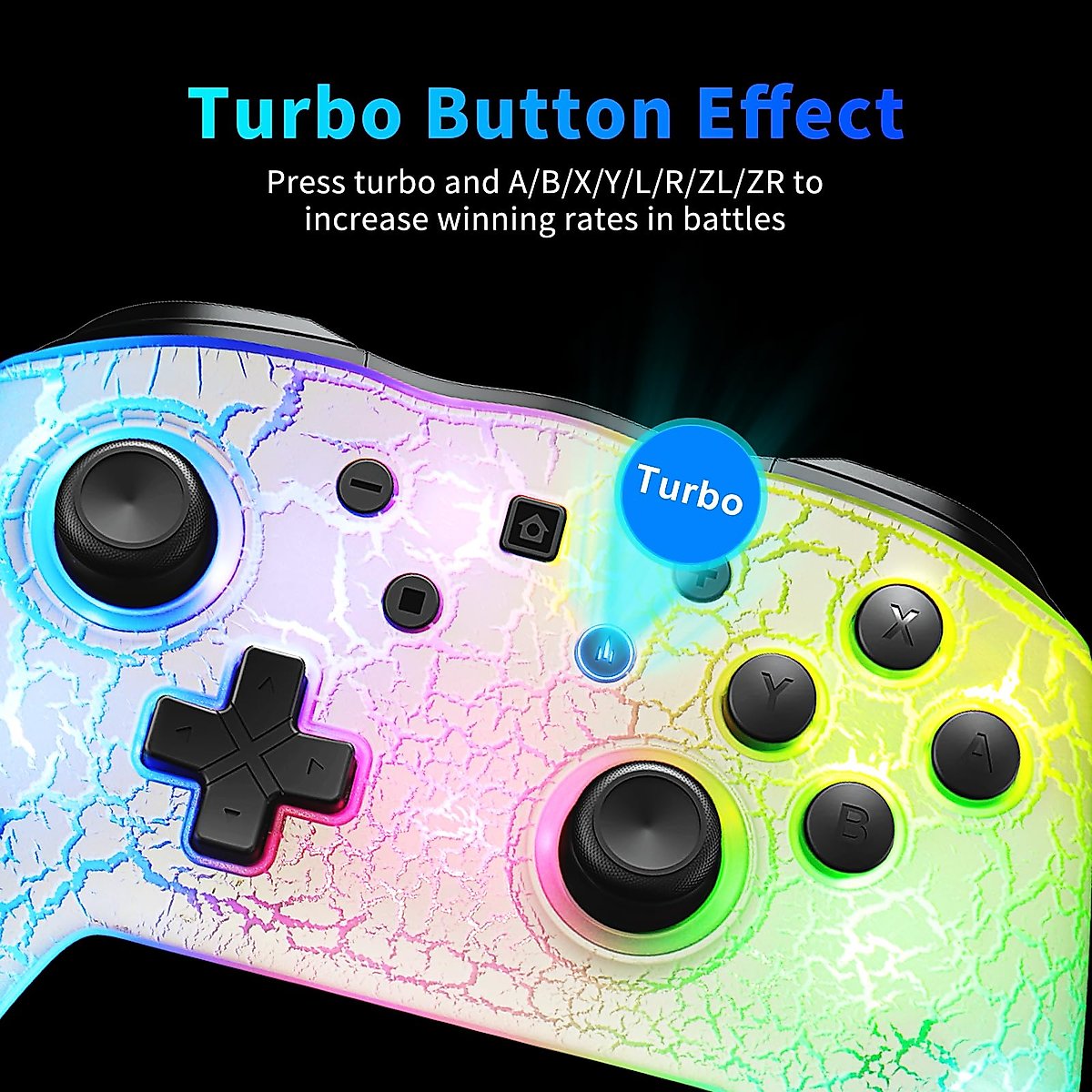Manba Switch Pro Controller,Wireless Switch Controller Compatible with Nintendo Switch/Lite/OLED/PC,Bluetooth Pro Controller Switch with Adjustable LED Light/Turbo/Vibration,Wake-Up Function（White