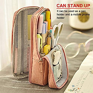 Andmax Standing Pencil Case Large Capacity Multi-Layer Durable Canvas Stationery Makeup Bag | Pencil Pouch Pen Bag Gift for Boys Girls Students and Office Supplies (Black)