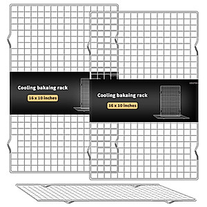 UOUYOO Cooling Rack for Baking, Set of 2 Stainless Steel, 16x10 Inches Baking Rack Oven Safe Grid Wire Racks for Roasting, Grilling, and Drying, Oven Safe and Dishwasher Friendly
