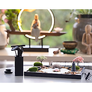 Zen Garden for Desk – 21pc. Japanese Zen Sand Garden Kit for Home, Office Desktop, Beautiful Gift, Therapy, Meditation Mini Decor Set– 11x8in. Large Sand Tray, Rocks, Black Rake Tools & Accessories