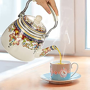 Yarlung 3.3L Enamel Tea Kettle with Tea Infuser, Vintage Floral Teakettle for Stovetop, Colorful Enamel on Steel Teapot with Handle for Hot Water, No Whistling