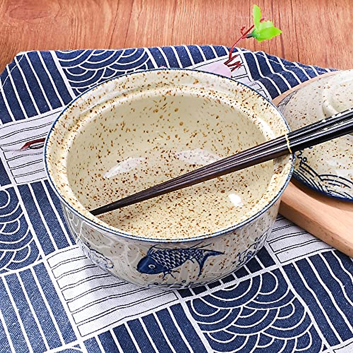 Whitenesser Ramen Bowl with Lid, Japanese Style 25.4 OZ Big Ceramic Bowl with Lid and for Soup Rice Noodle and Porridge, Microwave Oven Safety